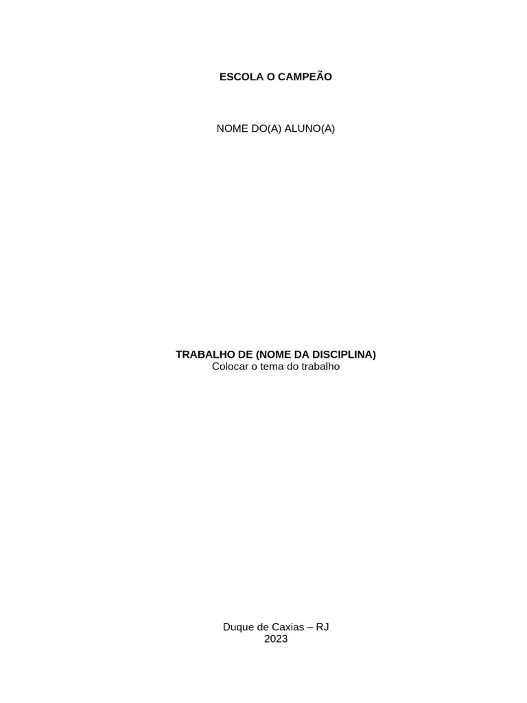 Modelo de Capa de Trabalho padrão | PDF