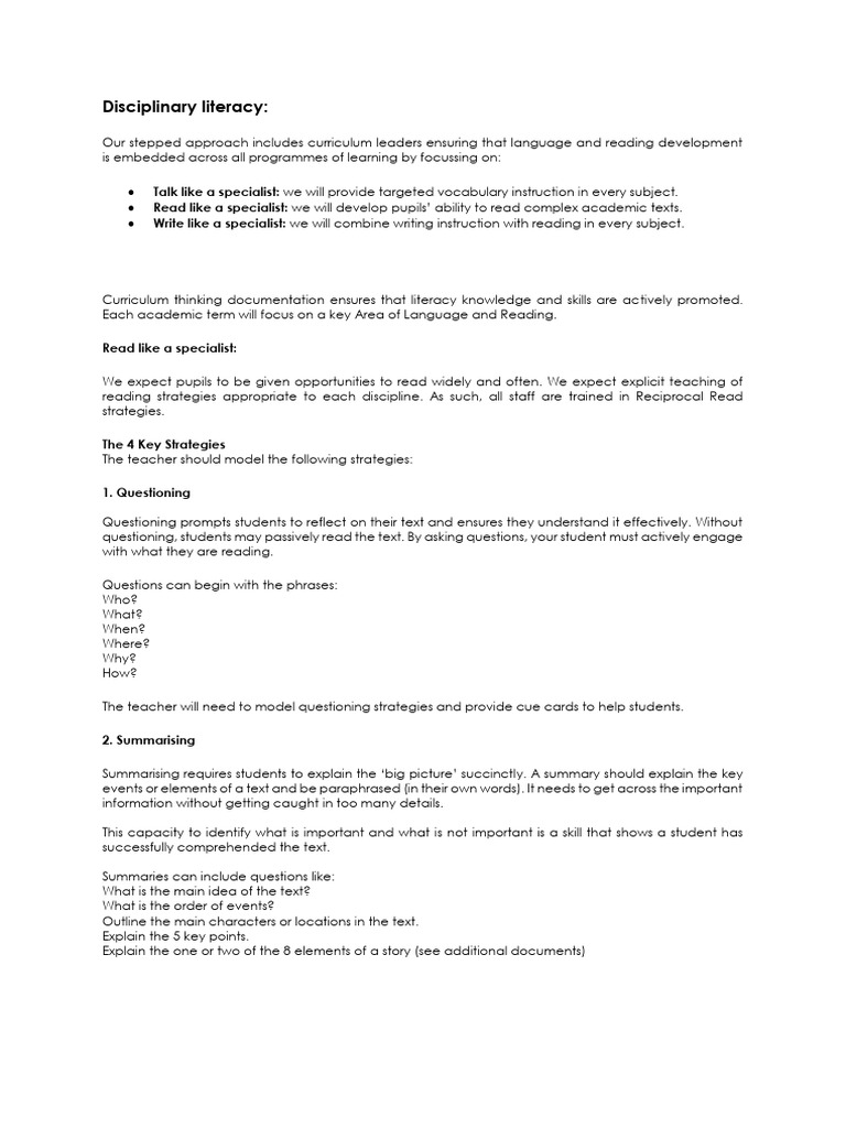 Disciplinary-literacy From Pleckgate | PDF | Reading Comprehension ...