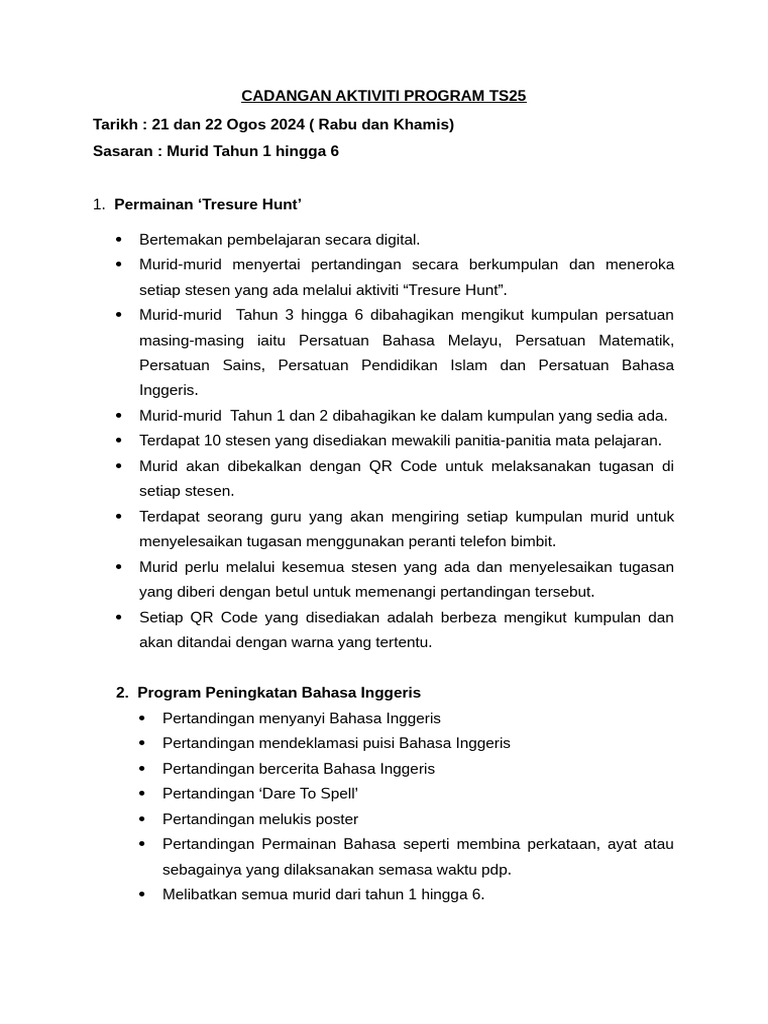 Cadangan Aktiviti Program TS25 | PDF