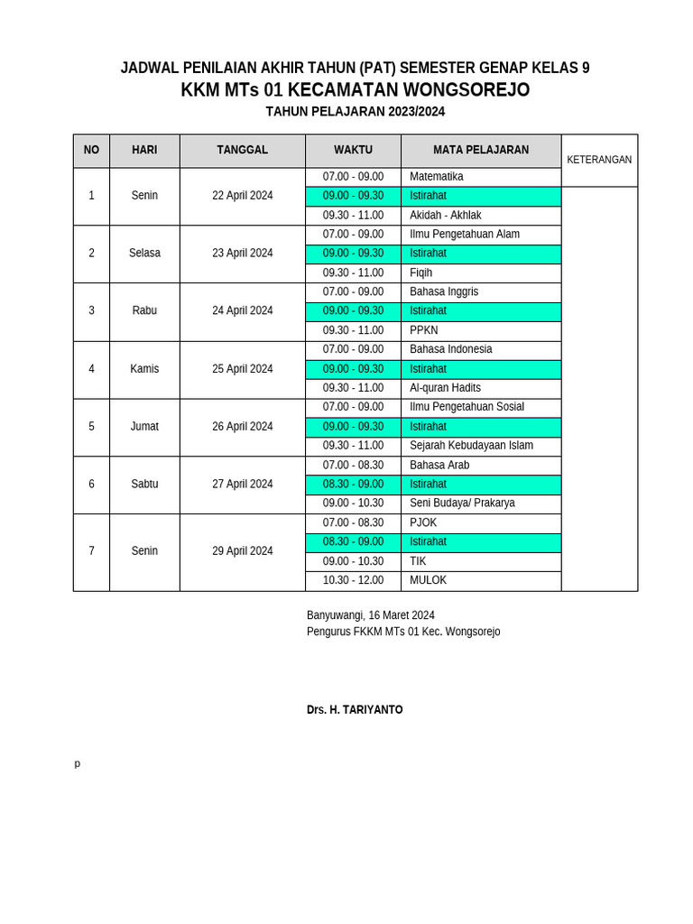 8. JADWAL PAT GENAP & AM 2023-2024 | PDF