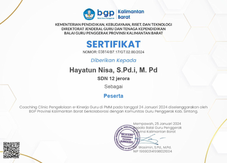 E-Sertifikat Hayatun Nisa, S.Pd.i, M. Pd | PDF