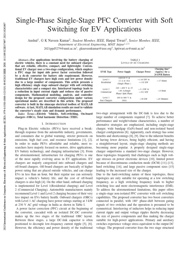 Single-Phase Single-Stage PFC Converter With Soft Switching For EV ...