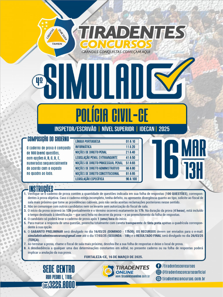 4º Simulado Pc-Ce - 16-03-25 | PDF | Crimes | Crime e Violência