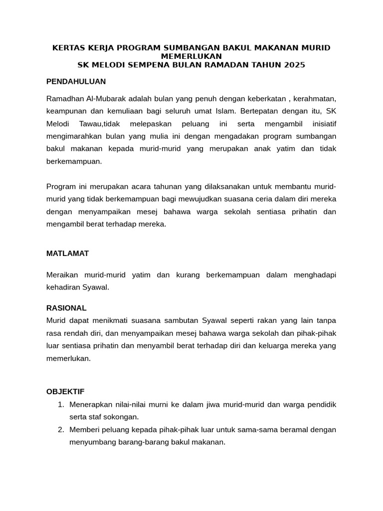 Kertas Kerja Program Ihya Ramadan 2025 | PDF