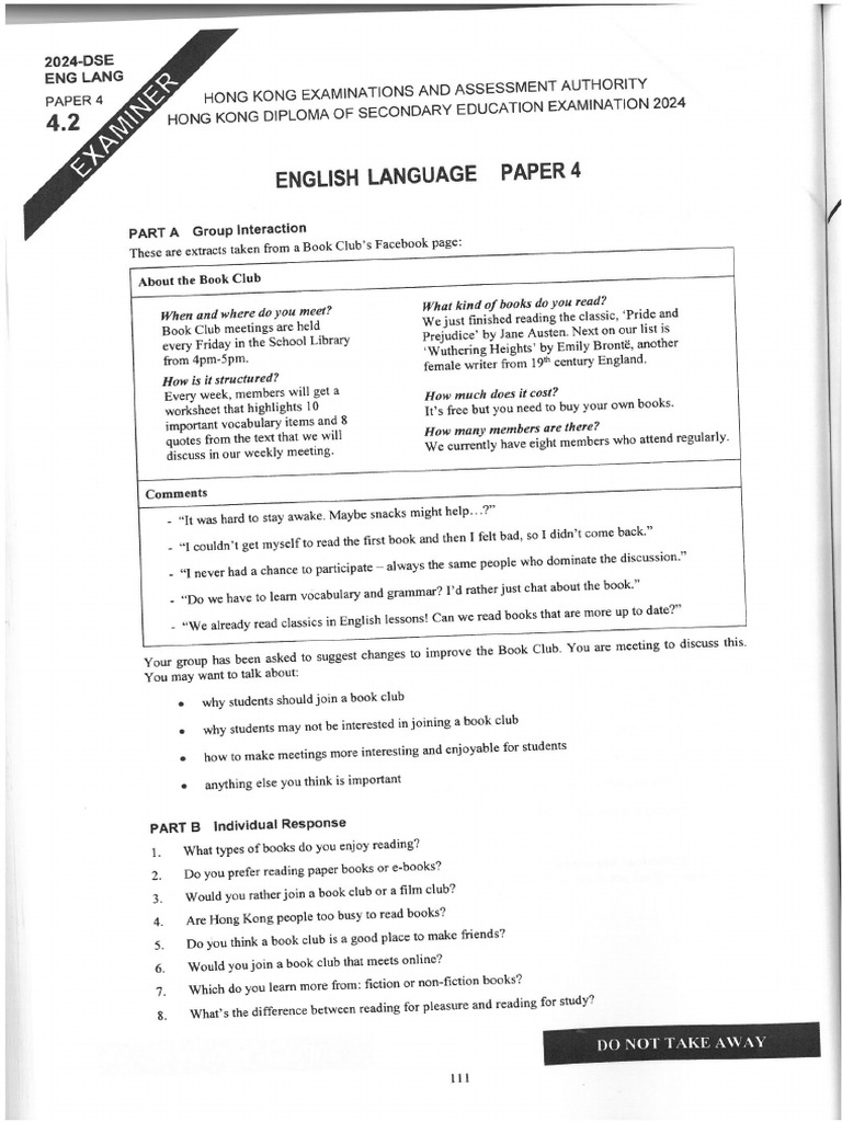 HKDSE 2024 ENG P4 4.2 | PDF