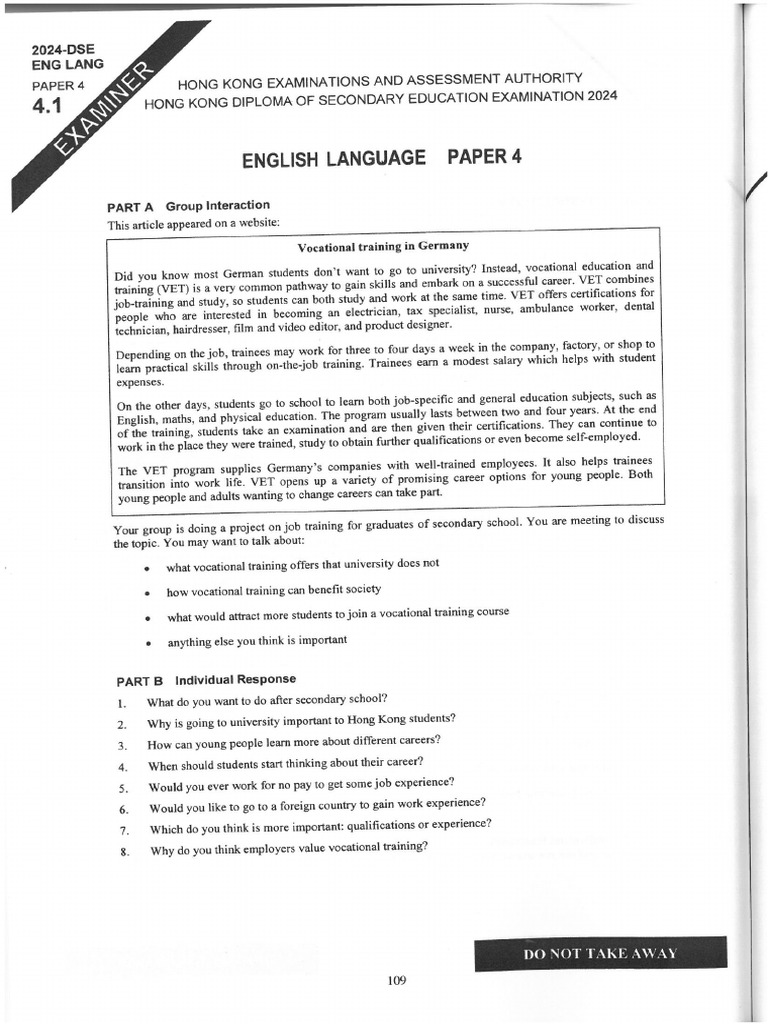 Hkdse 2024 Eng P4 4.1 | PDF