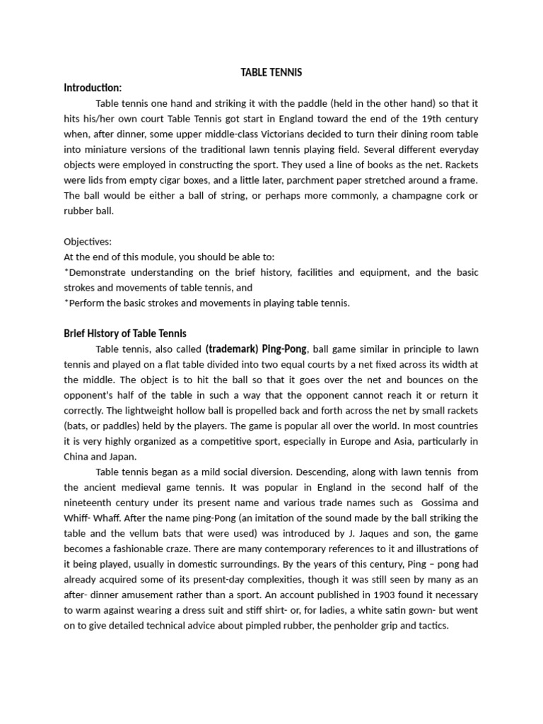 Introduction to Table Tennis Basics | PDF | Table Tennis | Ball Games