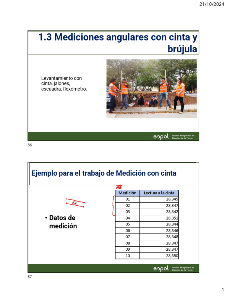 1.3 Mediciones Angulares Con Cinta y Brújula: Ejemplo para El Trabajo de Medición Con Cinta | PDF