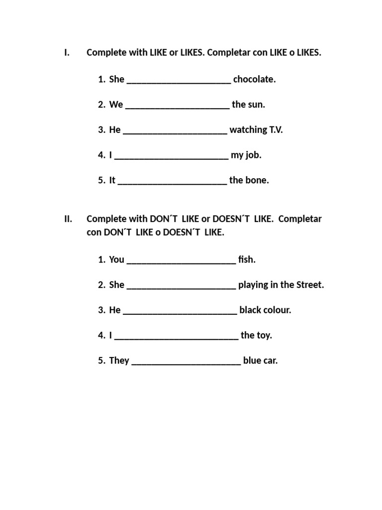 Complete With LIKE or LIKES | PDF