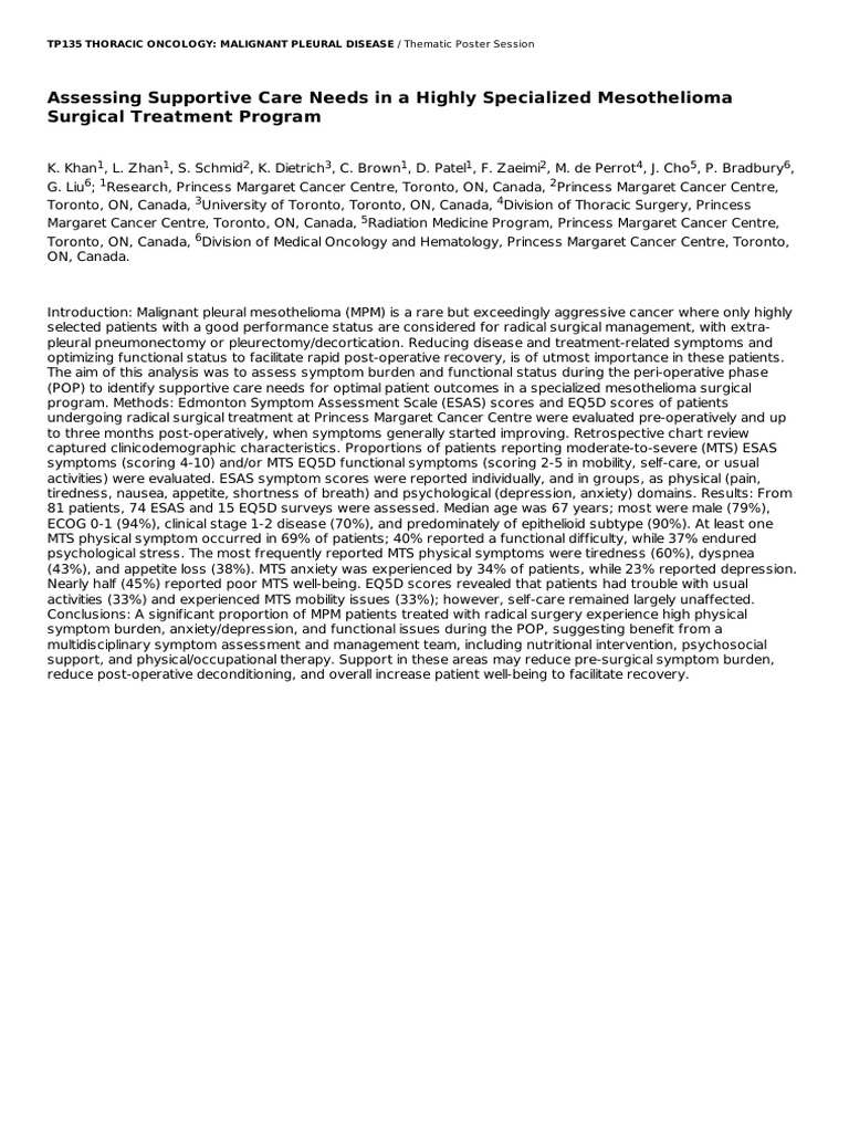 Supportive Care in Mesothelioma Surgery | PDF | Cardiothoracic Surgery ...