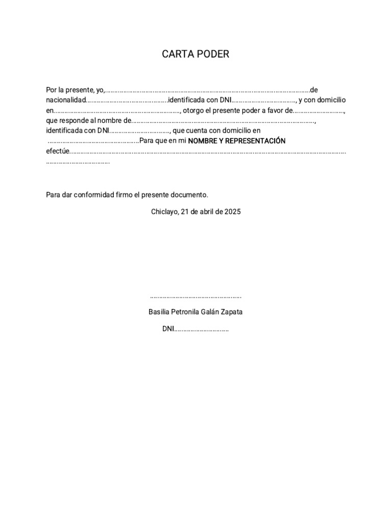 Modelo de Carta Poder Simple | PDF
