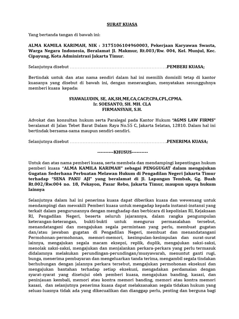 03 - Surat Kuasa Alma Kamila | PDF