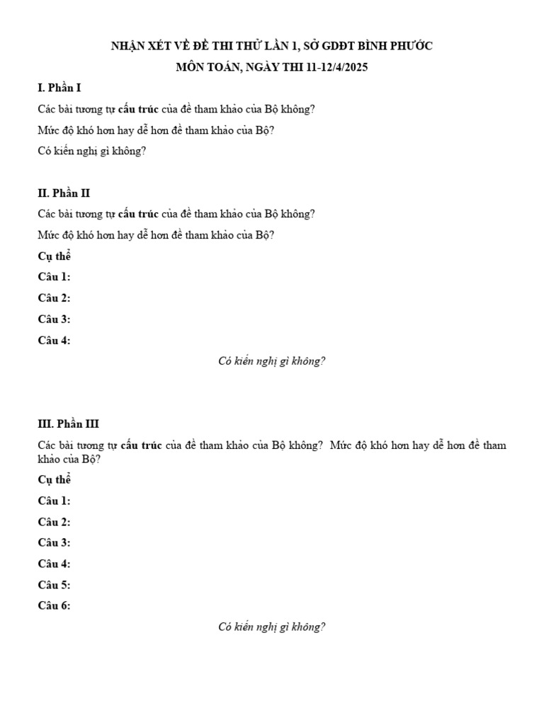 Vai Nhan Xet Ve de Thi - Ket Qua Thi - Kien Nghi | PDF