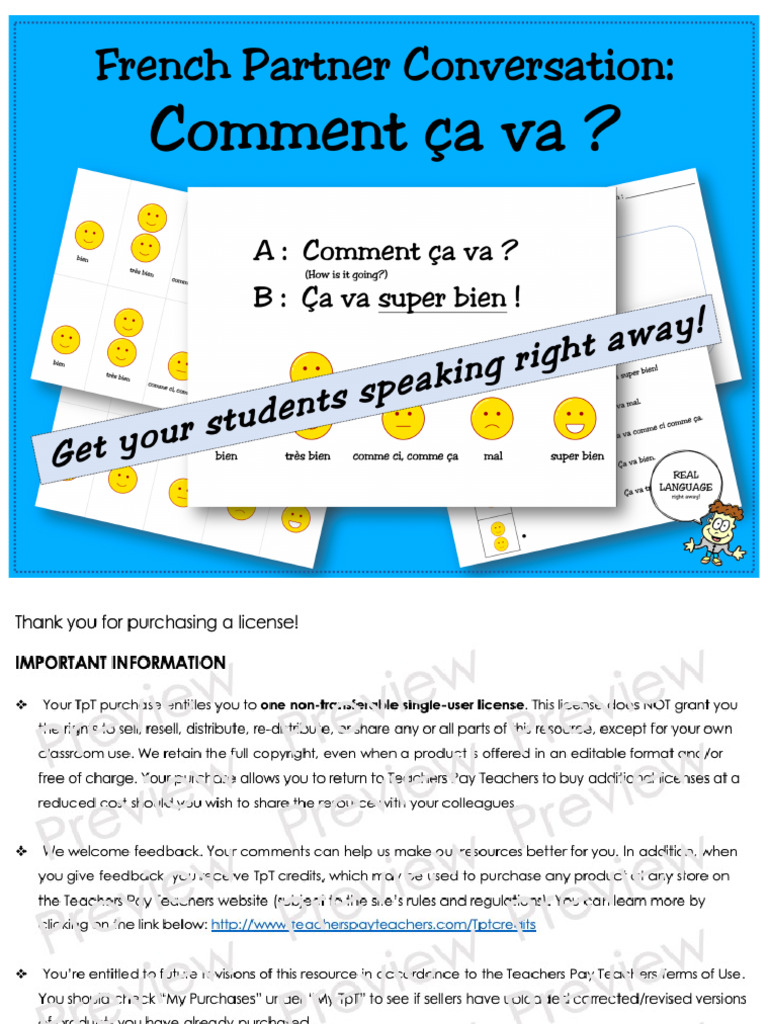 Unit 1. Partner Conversation - Ca Va .... | PDF