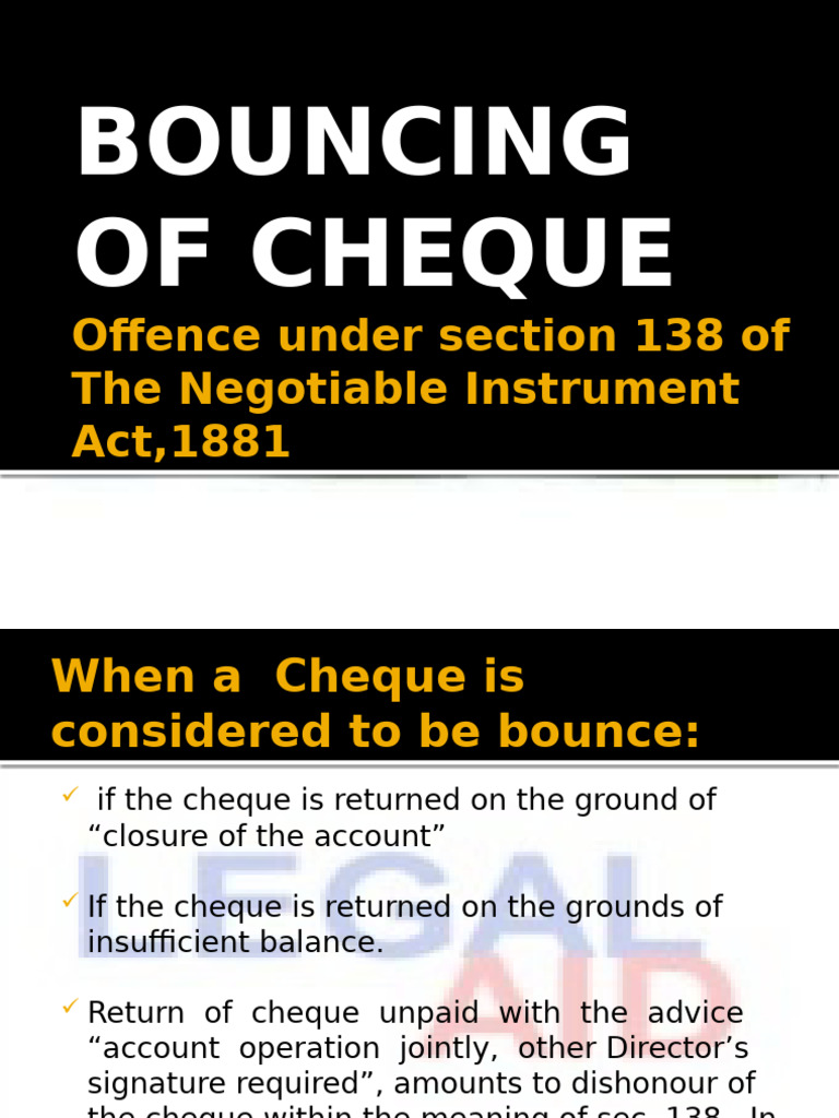 Cheque Bounce Case: Legal Procedures | PDF | Cheque | Legal Procedure