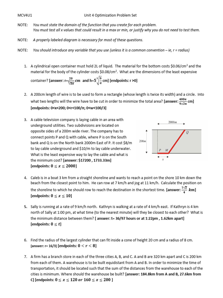 Optimization Problem Set Overview | PDF | Area | Geometry
