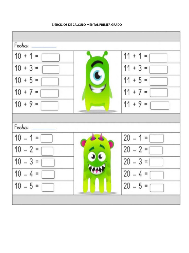 Ejercicios de Calculo Mental Primer Grado | PDF