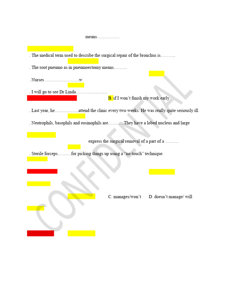 Medical Vocabulary and Grammar Quiz | PDF | Blood | Blood Vessel