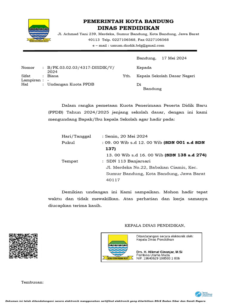 Undangan Kuota PPDB 2024 | PDF