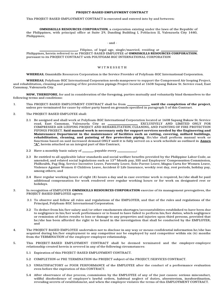 Project-Based Contract for EMD | PDF | Employment | Working Time