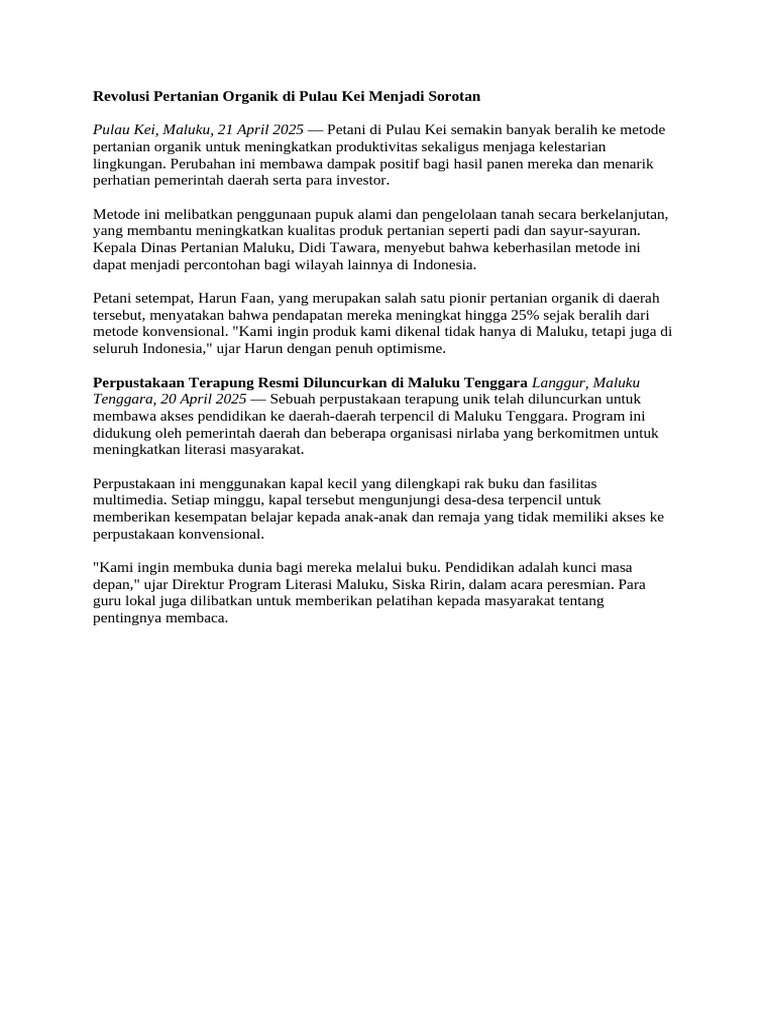 Revolusi Pertanian Organik Di Pulau Kei Menjadi Sorotan | PDF