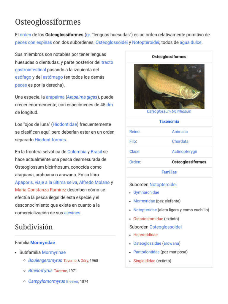 Osteoglossiformes - Wikipedia, La Enciclopedia Libre | PDF | Pescado