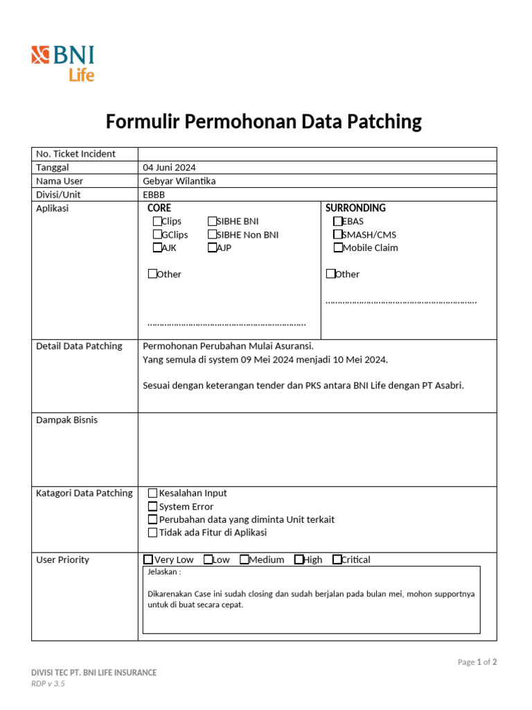 Form - Patching - V 3.5 | PDF
