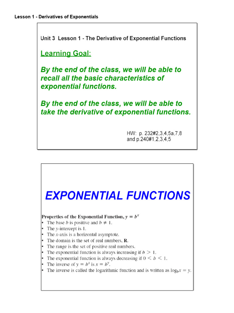 Lesson 1 - Derivatives of Exponentials | PDF