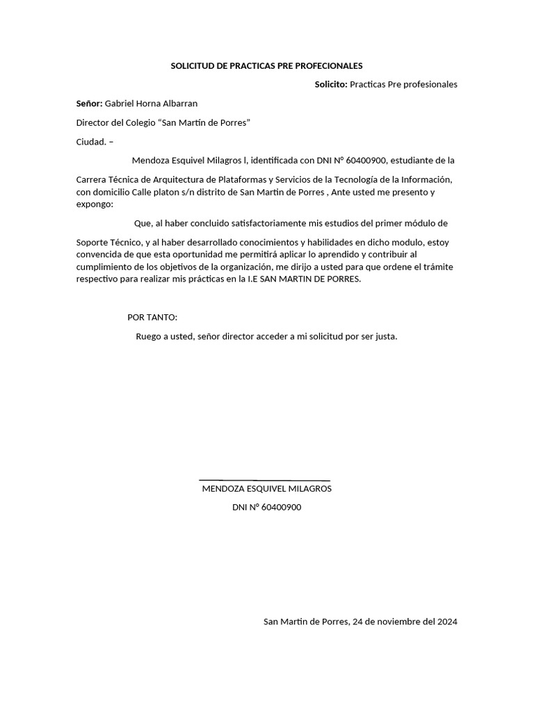 SOLICITUD DE PRACTICAS PRE PROFECIONALE1 | PDF