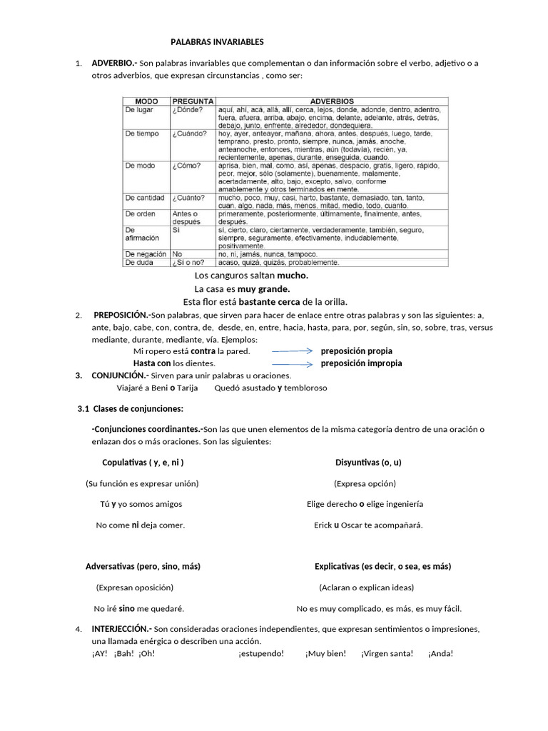 PALABRAS INVARIABLES | PDF