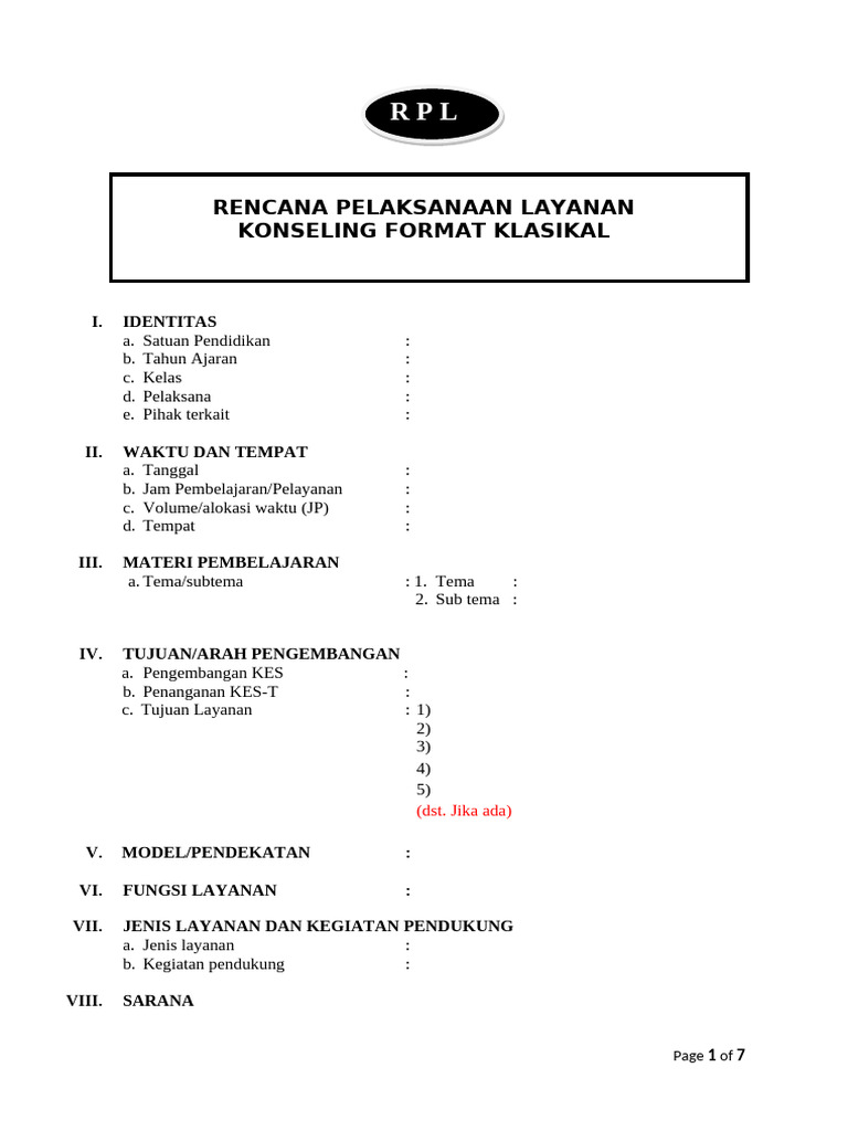 Form Kosong RPL Format Klasikal (Dirjen Dikdas 2014 Yang Telah Disusun ...