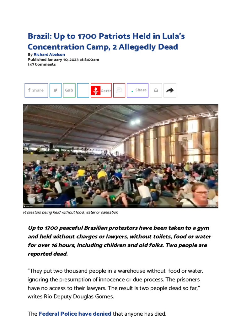Brazil - Up To 1700 Patriots Held in Lula's Concentration Camp, 2 ...