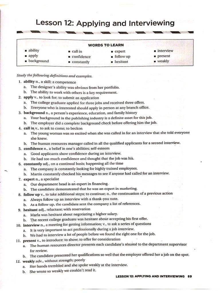 Lesson 12 Applying and Interviewing | PDF