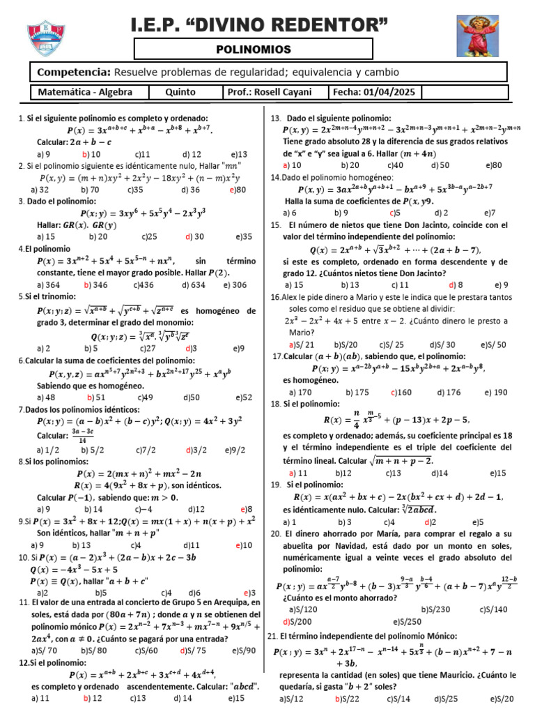 tarea3 5to polinomios (1) | PDF | Matemáticas De La Computación | Análisis numérico