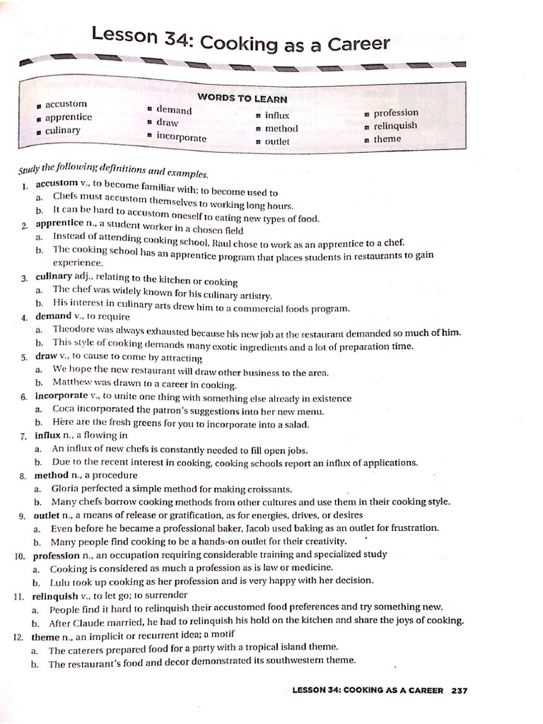 Lesson 34 - Cooking As A Career | PDF