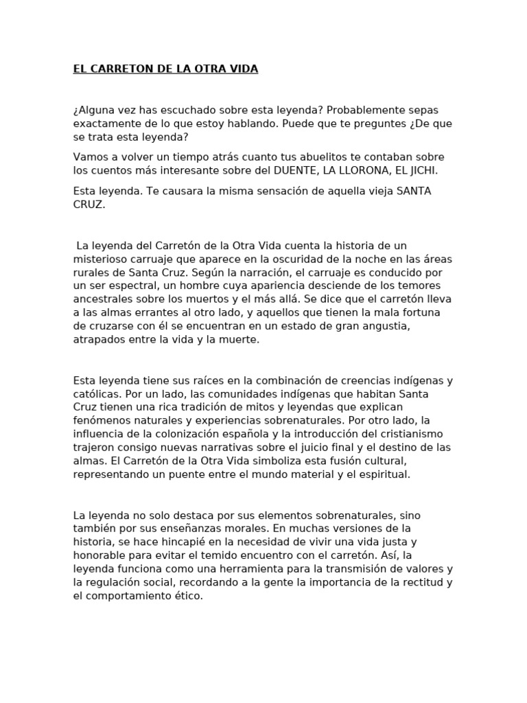 Leyenda del Carretón de la Otra Vida | PDF | Folklore | Leyendas