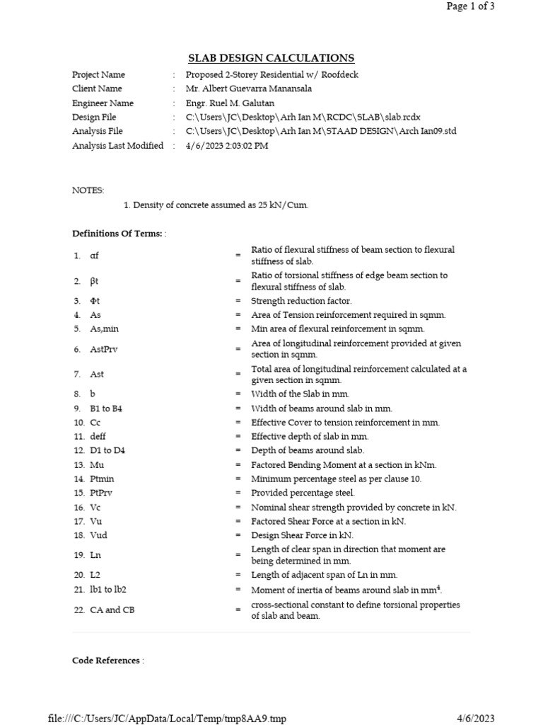 Design Calculation of 2nd Flr. Slab | PDF | Beam (Structure) | Civil ...