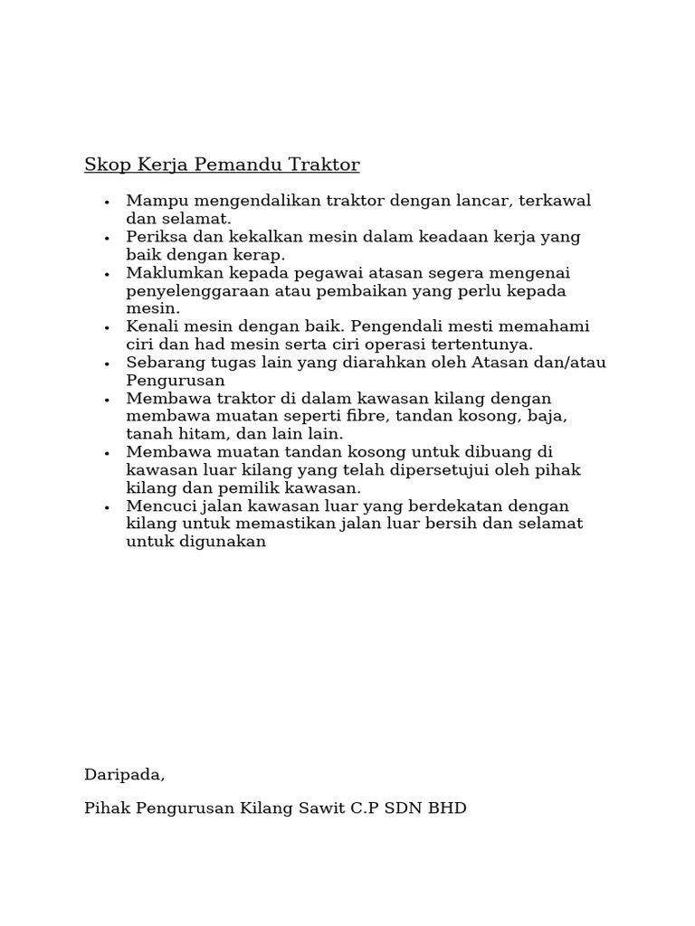 Skop Kerja Traktor | PDF