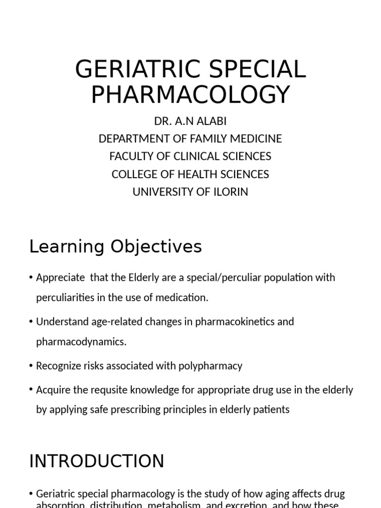 Geriatric Pharmacology Insights | PDF | Geriatrics | Medical Treatments