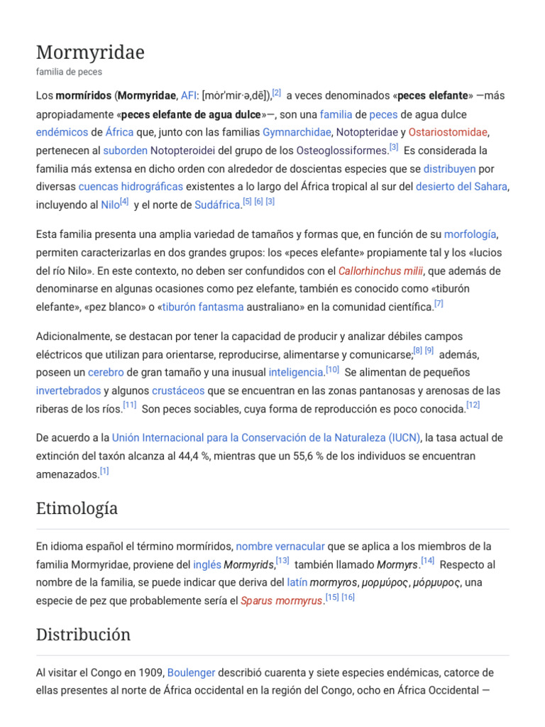 Mormyridae - Wikipedia, La Enciclopedia Libre | PDF | Biología | Pescado