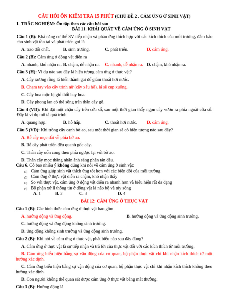 Câu hỏi ôn tập bài ktra 15p lần 1 kì2 | PDF