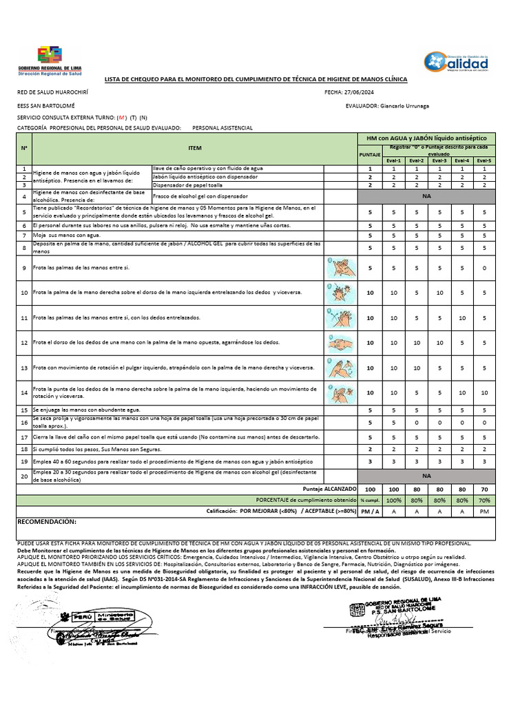 Copia de 6.9FICHA LISTA DE CHEQUEO HIGIENE DE MANOS CLÍNICA-ok | PDF ...