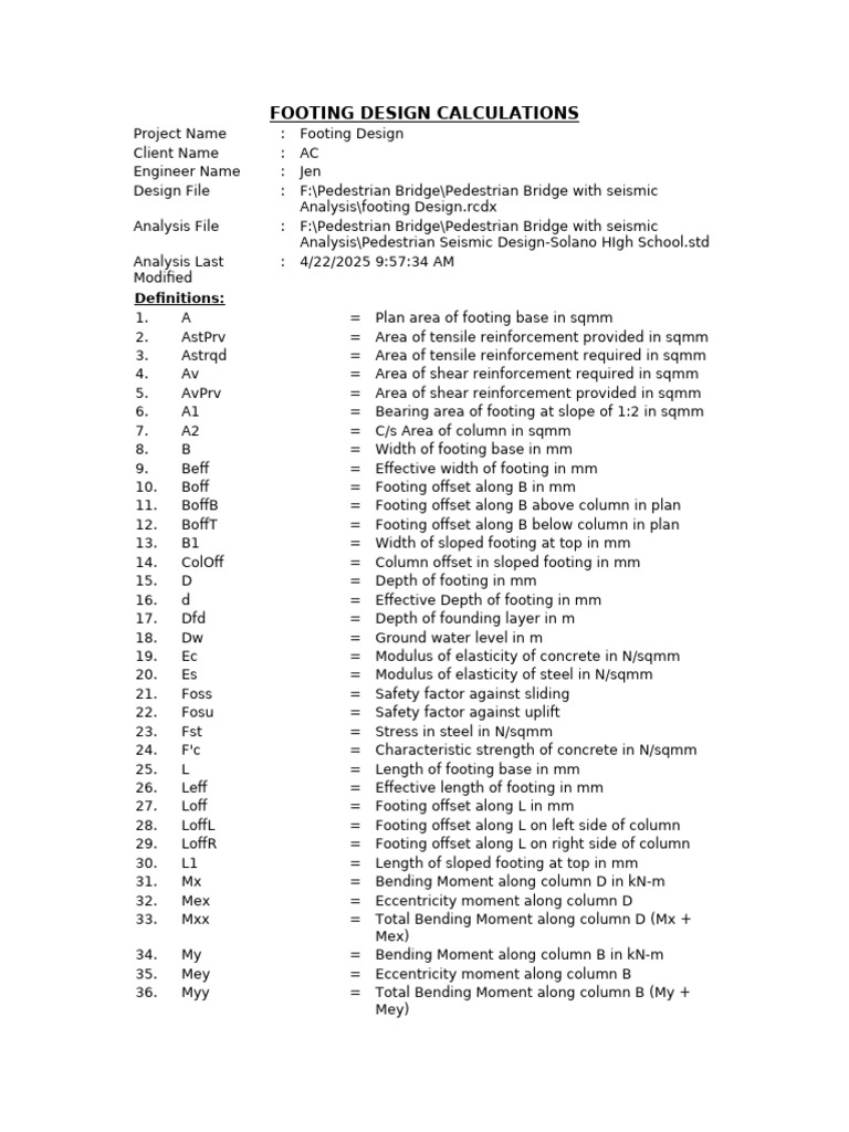 Footing Design Calculation | PDF | Young's Modulus | Structural Load
