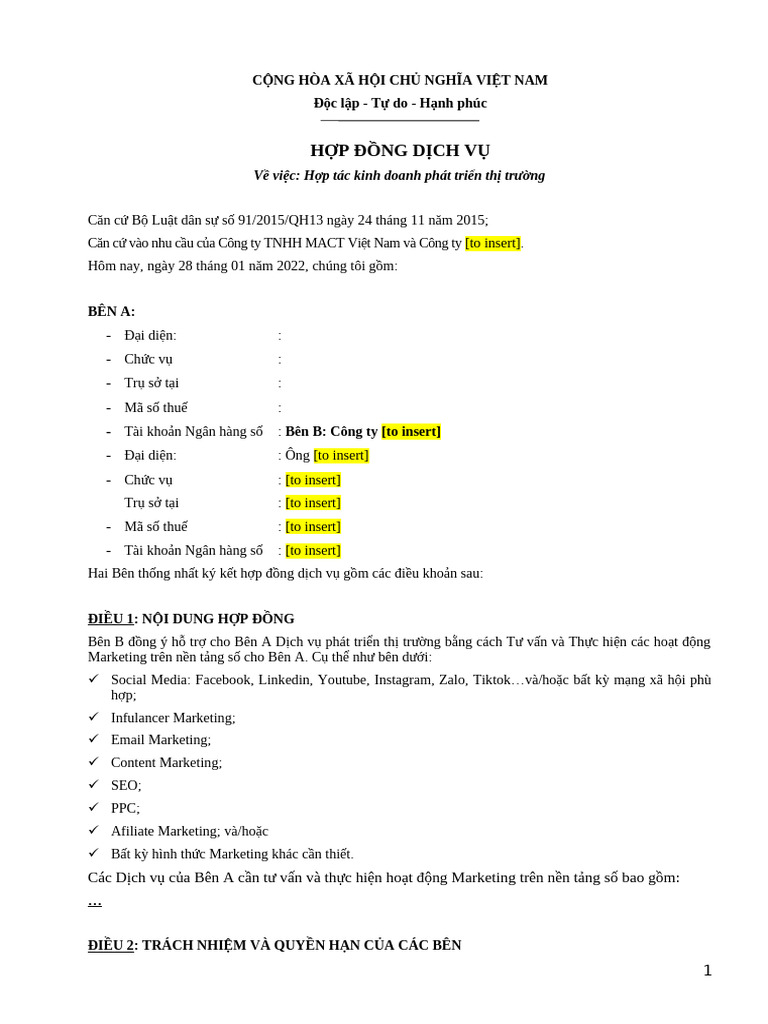 Hop Dong Hop Tac | PDF