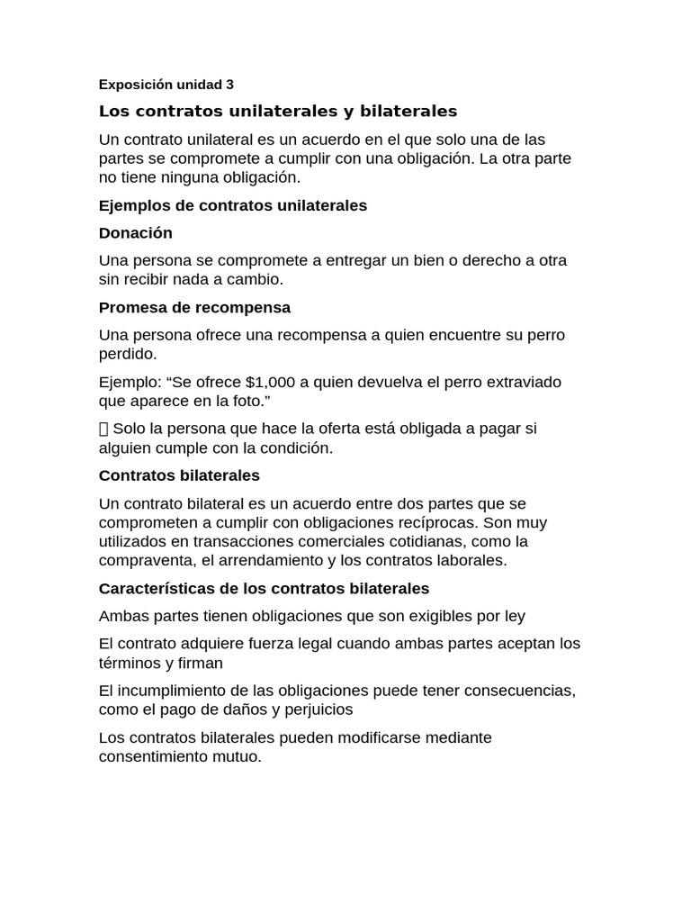 Contratos Unilaterales y Bilaterales | PDF