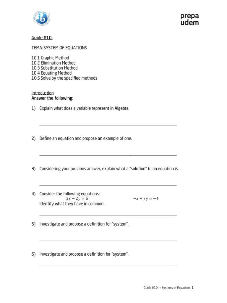 10 - Systems of Equations PR25 - Answer Key | PDF | Equations | Algebra