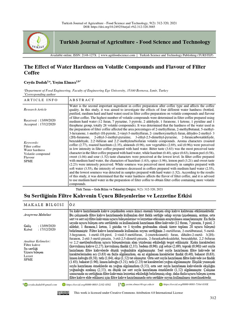 The Effect of Water Hardness On Volatile Compounds and Flavour of ...