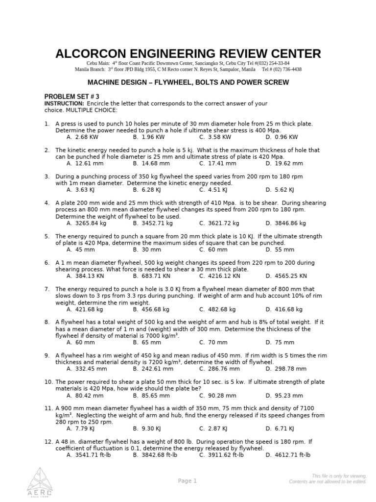 Problem Set MD Day 3 | PDF | Screw | Horsepower