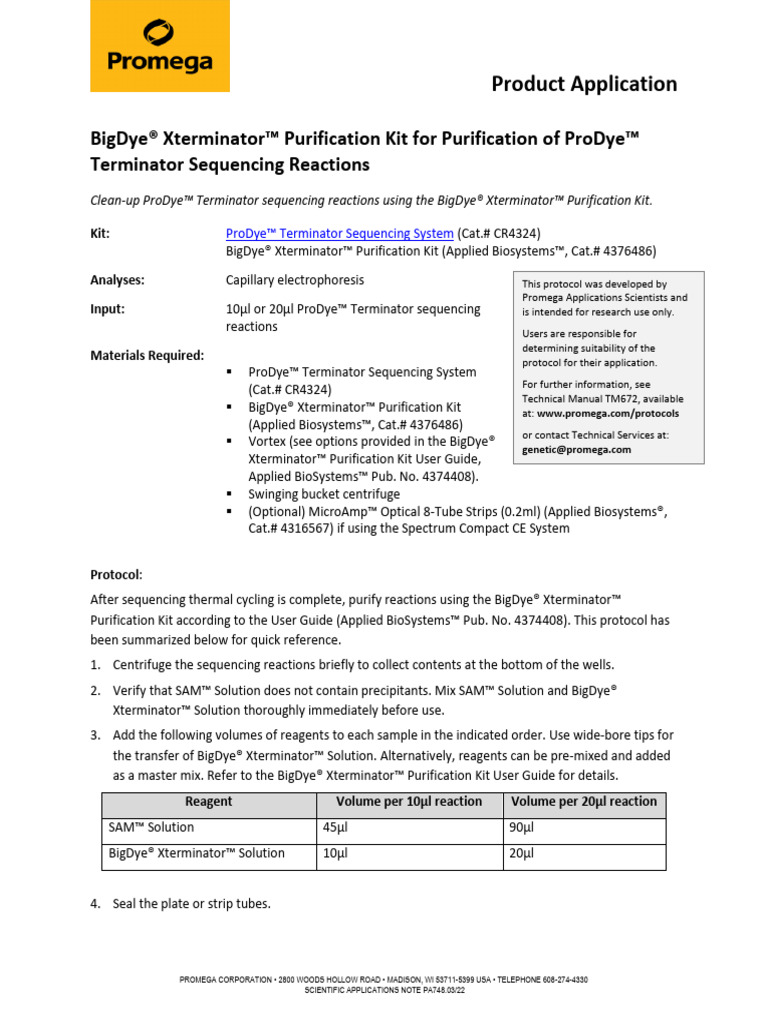 ProDye cleanup with BigDye Xterminator-PA748 | PDF | Laboratory ...