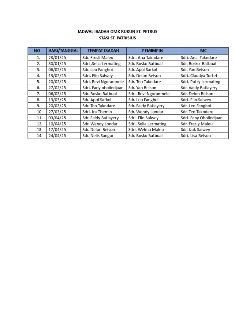JADWAL IBADAH OMK | PDF